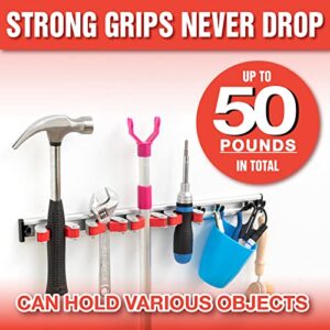 20" Broom Holder Wall Mount - 4 Sliding Broom Hangers and 5 Mop Holders, Moveable Wall Hanging Organizer for Garage, Restaurant, Kitchen and Laundry Room, Perfect for Cleaning Supplies.