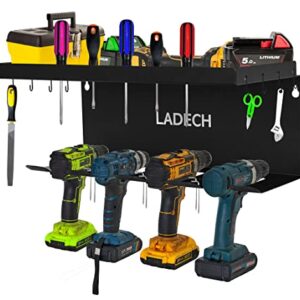 LADECH Cordless Drill Tool Organizer - Drill holder storage wall mount shelf rack and charging station to optimize garage organization and power tool storage (Drill holder & Shelf)