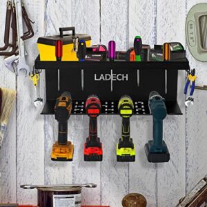 LADECH Cordless Drill Tool Organizer - Drill holder storage wall mount shelf rack and charging station to optimize garage organization and power tool storage (Drill holder & Shelf)