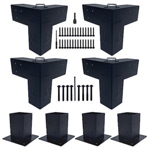 ez shades - diy pergola brackets kit for 4x4 lumber, (4) black steel corner brackets and (4) post base,powder coated pergola hardware with accessories. (ezfsg2)