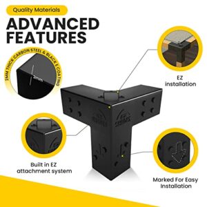 EZ Shades - DIY Pergola Brackets Kit for 4x4 Lumber, (4) Black Steel Corner Brackets and (4) Post Base,Powder Coated Pergola Hardware with Accessories. (EZFSG2)