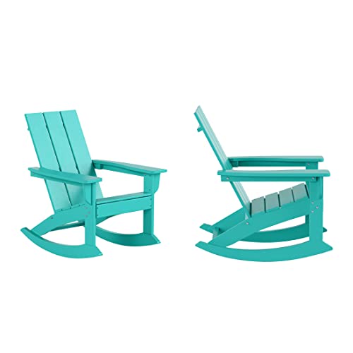 WO Home Furniture Adirondack Rocking Chair Set of 2 PCS Patio All-Weather and UV Protection for Any Outdoor Spaces (Turquoise)