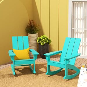 WO Home Furniture Adirondack Rocking Chair Set of 2 PCS Patio All-Weather and UV Protection for Any Outdoor Spaces (Turquoise)