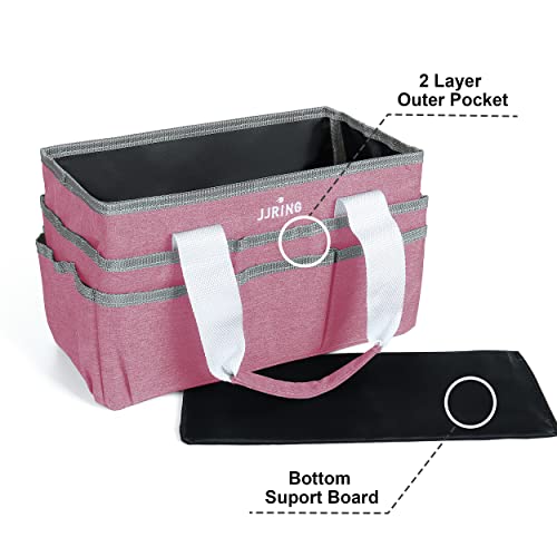 JJRING Craft Organizer Tote Bag, Art Storage Caddy with Multiple Pockets, Pink Sewing Bag for Art, Craft, Scrapbooking, School, Medical, and Office Supplies Storage