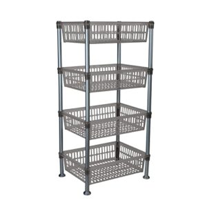 Kitchen Details 4 Tier Slim Basket Shelf Rack | Storage & Organizer | Kitchen | Bathroom | Laundry Room | Office | Good for Food and Kitchen Supplies | Smoke Grey