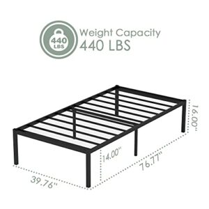 Weehom Twin Bed Frame 16 Inch Metal Platform Bed Frames No Box Spring Needed, Mattress Foundation, Heavy Duty Steel Slat Support, Large Under-Bed Storage Space, Easy Assembly, Black