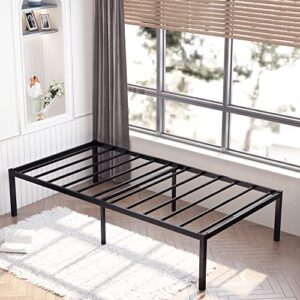 Weehom Twin Bed Frame 16 Inch Metal Platform Bed Frames No Box Spring Needed, Mattress Foundation, Heavy Duty Steel Slat Support, Large Under-Bed Storage Space, Easy Assembly, Black