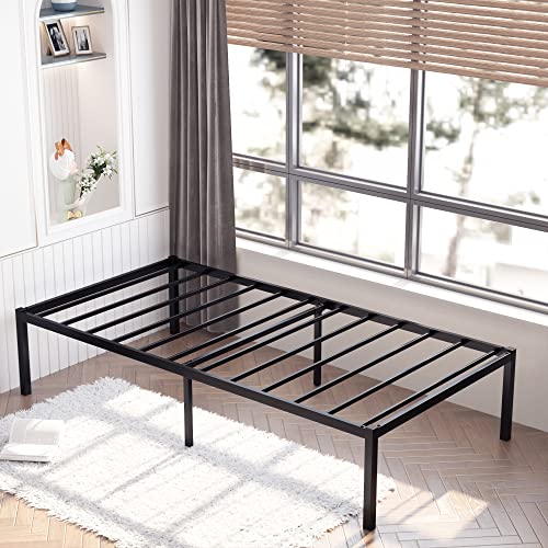 Weehom Twin Bed Frame 16 Inch Metal Platform Bed Frames No Box Spring Needed, Mattress Foundation, Heavy Duty Steel Slat Support, Large Under-Bed Storage Space, Easy Assembly, Black