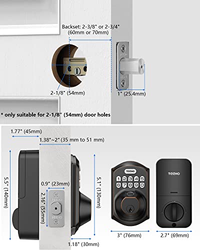 TEEHO TE002 Fingerprint Door Lock - Keyless Entry Door Lock with Keypad - Electronic Deadbolt Keyed Entry - Front Door Lock - Combination Door Lock - Easy Installation - Oil-Rubbed Bronze