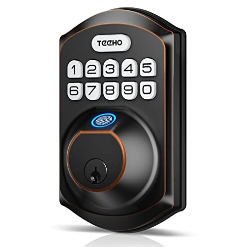 TEEHO TE002 Fingerprint Door Lock - Keyless Entry Door Lock with Keypad - Electronic Deadbolt Keyed Entry - Front Door Lock - Combination Door Lock - Easy Installation - Oil-Rubbed Bronze