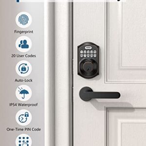 TEEHO TE002 Fingerprint Door Lock - Keyless Entry Door Lock with Keypad - Electronic Deadbolt Keyed Entry - Front Door Lock - Combination Door Lock - Easy Installation - Oil-Rubbed Bronze