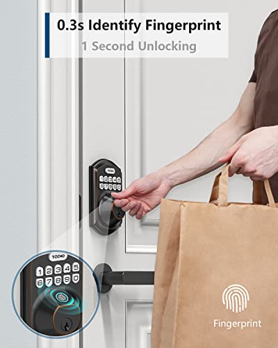 TEEHO TE002 Fingerprint Door Lock - Keyless Entry Door Lock with Keypad - Electronic Deadbolt Keyed Entry - Front Door Lock - Combination Door Lock - Easy Installation - Oil-Rubbed Bronze