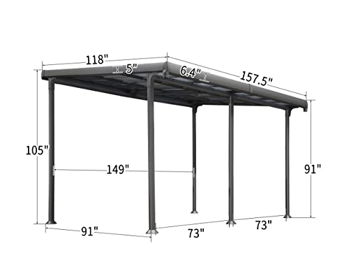 PURPLE LEAF Outdoor Polycarbonate Pergola 10' x 13' with Retractable Sun Shade Shelter Tilted Roof Patio Hardtop Pergola