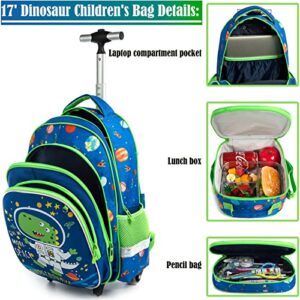 Egchescebo School Bags Kids Rolling Dinosaur Backpack for Boys Luggage Suitcase With Wheels Trolley Wheeled Backpacks for Boys Travel Bags 3PCS Cat Backpack With Lunch Box Blue