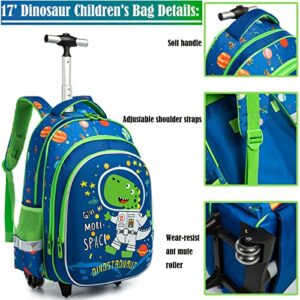 Egchescebo School Bags Kids Rolling Dinosaur Backpack for Boys Luggage Suitcase With Wheels Trolley Wheeled Backpacks for Boys Travel Bags 3PCS Cat Backpack With Lunch Box Blue