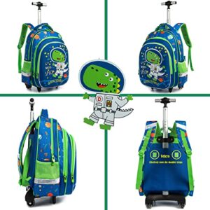 Egchescebo School Bags Kids Rolling Dinosaur Backpack for Boys Luggage Suitcase With Wheels Trolley Wheeled Backpacks for Boys Travel Bags 3PCS Cat Backpack With Lunch Box Blue