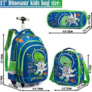 Egchescebo School Bags Kids Rolling Dinosaur Backpack for Boys Luggage Suitcase With Wheels Trolley Wheeled Backpacks for Boys Travel Bags 3PCS Cat Backpack With Lunch Box Blue