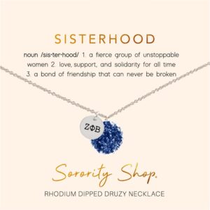 sorority shop zpb necklace - zeta phi beta blue druzy gemstone necklace with engraved pendant – rhodium dipped jewelry with blue gemstone – sorority gift, charm paraphernalia