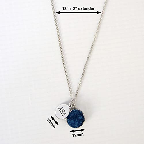 Sorority Shop ZPB Necklace - Zeta Phi Beta Blue Druzy Gemstone Necklace With Engraved Pendant – Rhodium Dipped Jewelry with Blue Gemstone – Sorority Gift, Charm Paraphernalia