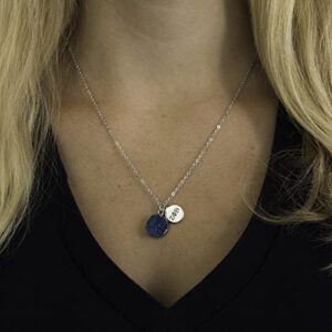 Sorority Shop ZPB Necklace - Zeta Phi Beta Blue Druzy Gemstone Necklace With Engraved Pendant – Rhodium Dipped Jewelry with Blue Gemstone – Sorority Gift, Charm Paraphernalia