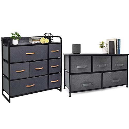 CERBIOR Wide Drawer Dresser Storage Organizer Closet Shelves, Sturdy Steel Frame Wood Top with Easy Pull Fabric Bins for Clothing, Blankets