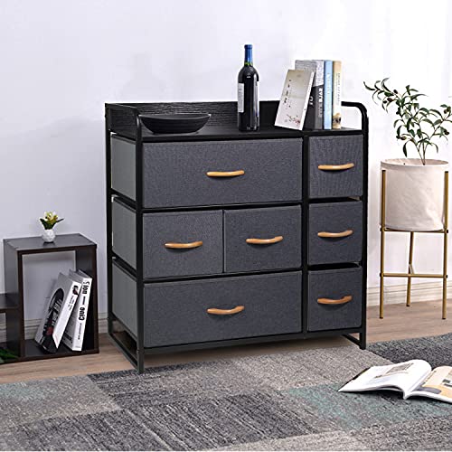 CERBIOR Wide Drawer Dresser Storage Organizer Closet Shelves, Sturdy Steel Frame Wood Top with Easy Pull Fabric Bins for Clothing, Blankets