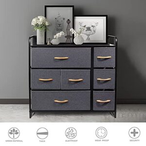 CERBIOR Wide Drawer Dresser Storage Organizer Closet Shelves, Sturdy Steel Frame Wood Top with Easy Pull Fabric Bins for Clothing, Blankets