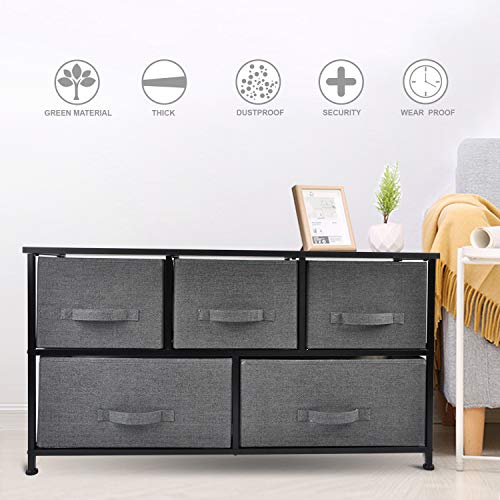 CERBIOR Wide Drawer Dresser Storage Organizer Closet Shelves, Sturdy Steel Frame Wood Top with Easy Pull Fabric Bins for Clothing, Blankets