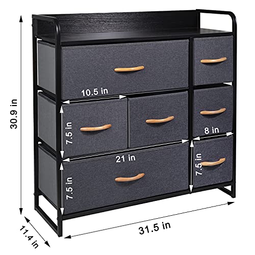 CERBIOR Wide Drawer Dresser Storage Organizer Closet Shelves, Sturdy Steel Frame Wood Top with Easy Pull Fabric Bins for Clothing, Blankets