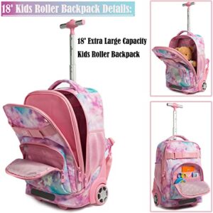 Egchescebo Kids Rolling Unicorn School Backpack for Girls Luggage Suitcase With Wheels Trolley Wheeled Backpacks for Travel Bags 18' 3PCS Girls Unicorn Backpack With Lunch Box Pink