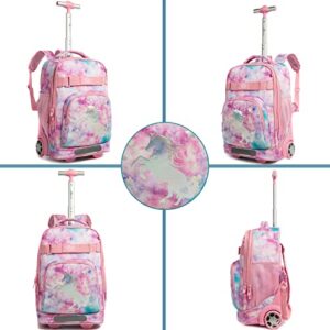 Egchescebo Kids Rolling Unicorn School Backpack for Girls Luggage Suitcase With Wheels Trolley Wheeled Backpacks for Travel Bags 18' 3PCS Girls Unicorn Backpack With Lunch Box Pink