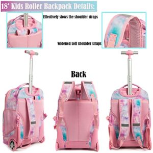 Egchescebo Kids Rolling Unicorn School Backpack for Girls Luggage Suitcase With Wheels Trolley Wheeled Backpacks for Travel Bags 18' 3PCS Girls Unicorn Backpack With Lunch Box Pink