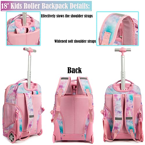 Egchescebo Kids Rolling Unicorn School Backpack for Girls Luggage Suitcase With Wheels Trolley Wheeled Backpacks for Travel Bags 18' 3PCS Girls Unicorn Backpack With Lunch Box Pink