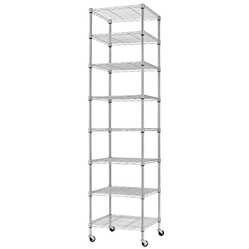 Finnhomy Heavy Duty 8 Tier Wire Shelving with Wheels 18x18x72.8-inches 8 Shelves Storage Rack Thicken Steel Tube, Pantry Shelves for Storage, Adjustable Shelving Unit, NSF Certified, Chrome