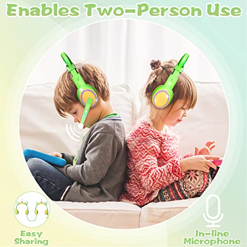 LED Lighting Unicorn Cat Ear Wired Headphones, Headphones for Kids with Microphone, Kids Headphones Safe Volume Limit 85DB, Headphones for Girls Boys for Online Learning/School/Travel/TabletGreen