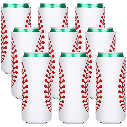 durony 9 Pack Slim Can Cooler Sleeves Baseball Can Sleeves Neoprene Hot and Cold Drinks Soda Cover Beer Cup Insulator for Funny Parties, Picnics, 6.5 x 3.3 Inch