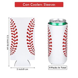 durony 9 Pack Slim Can Cooler Sleeves Baseball Can Sleeves Neoprene Hot and Cold Drinks Soda Cover Beer Cup Insulator for Funny Parties, Picnics, 6.5 x 3.3 Inch