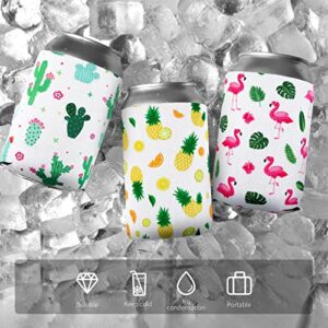 ADXCO 12 Pieces Can Cooler Sleeves Neoprene Thick Can Sleeves Soda Beverage Can Cover Beer Cooler Bag for Tropical Summer Beach Parties, Picnics, BBQs (5.1 x 3.9 Inch)