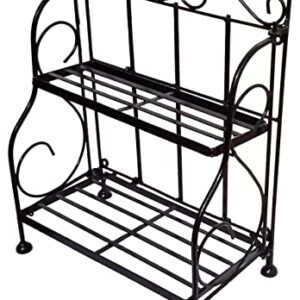 Purpledip Wrought Iron 2-Tier Foldable Table: Countertop Storage Shelf Rack Kitchen Bathroom Storage Organizer (12519)