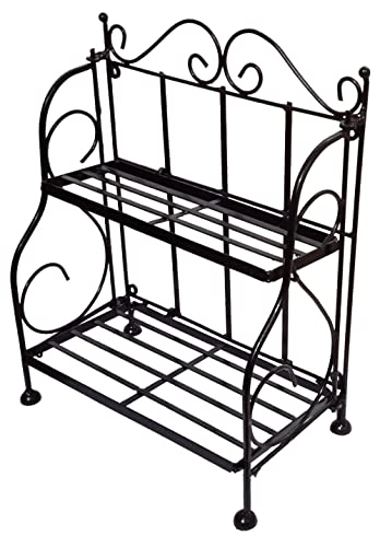 Purpledip Wrought Iron 2-Tier Foldable Table: Countertop Storage Shelf Rack Kitchen Bathroom Storage Organizer (12519)