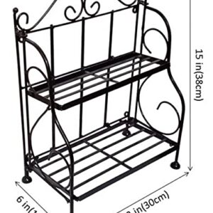 Purpledip Wrought Iron 2-Tier Foldable Table: Countertop Storage Shelf Rack Kitchen Bathroom Storage Organizer (12519)