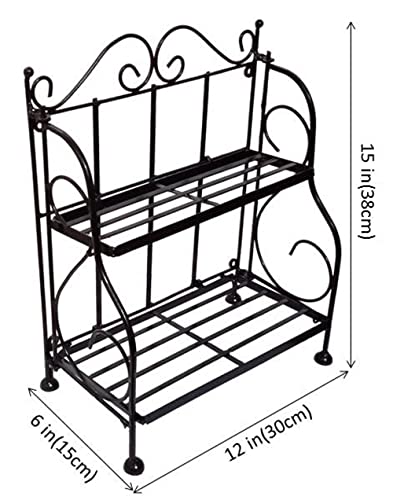 Purpledip Wrought Iron 2-Tier Foldable Table: Countertop Storage Shelf Rack Kitchen Bathroom Storage Organizer (12519)