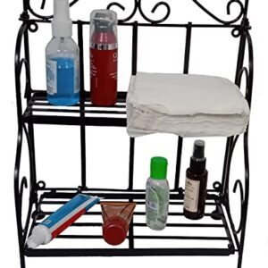 Purpledip Wrought Iron 2-Tier Foldable Table: Countertop Storage Shelf Rack Kitchen Bathroom Storage Organizer (12519)