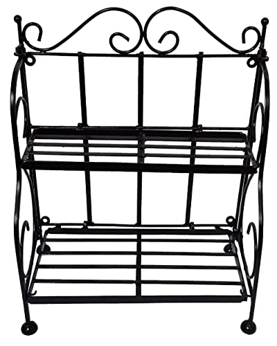 Purpledip Wrought Iron 2-Tier Foldable Table: Countertop Storage Shelf Rack Kitchen Bathroom Storage Organizer (12519)