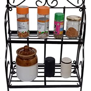 Purpledip Wrought Iron 2-Tier Foldable Table: Countertop Storage Shelf Rack Kitchen Bathroom Storage Organizer (12519)