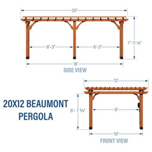 Backyard Discovery Beaumont 20x12 ft All Cedar Wood Pergola, Durable, Quality Supported Structure, Snow and Wind Supported, Rot Resistant, Backyard, Deck, Garden, Patio, Outdoor Entertaining