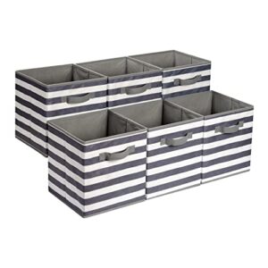 amazon basics collapsible fabric storage cubes organizer with handles, 10.5"x10.5"x11", white/ light grey stripe - pack of 6