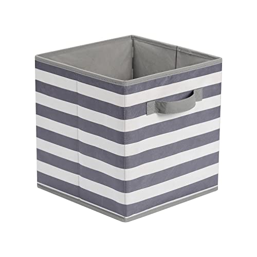 Amazon Basics Collapsible Fabric Storage Cubes Organizer with Handles, 10.5"x10.5"x11", White/ Light Grey Stripe - Pack of 6