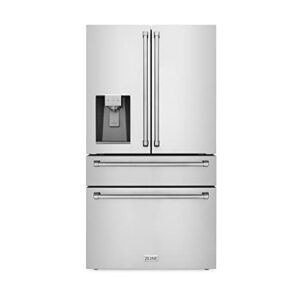 zline 36" 21.6 cu. ft freestanding french door refrigerator with water and ice dispenser in fingerprint resistant stainless steel (rfm-w-36)