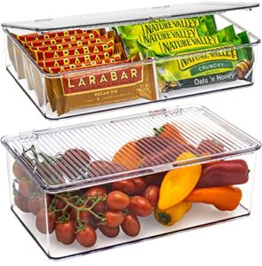 sorbus sturdy plastic storage bins with lid- stackable refrigerator organizer bins- multipurpose versatile lightweight pantry organizer- perfect cabinet organizer and storage for kitchen- 2 pack (s,m)